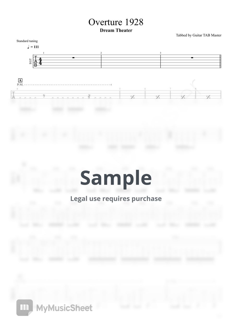 Dream Theater - Overture 1928 Sheet Music by Guitar TAB Master