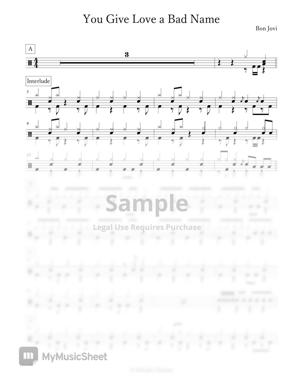 Bon Jovi - You Give Love a Bad Name Sheet Music by Arkadia Drums