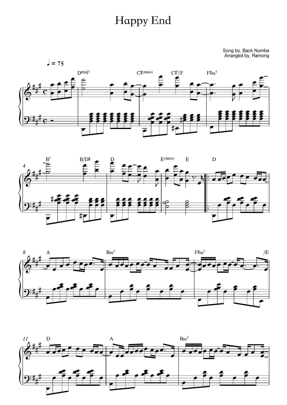 Back Number - Happy End Notenblatt by Ramong