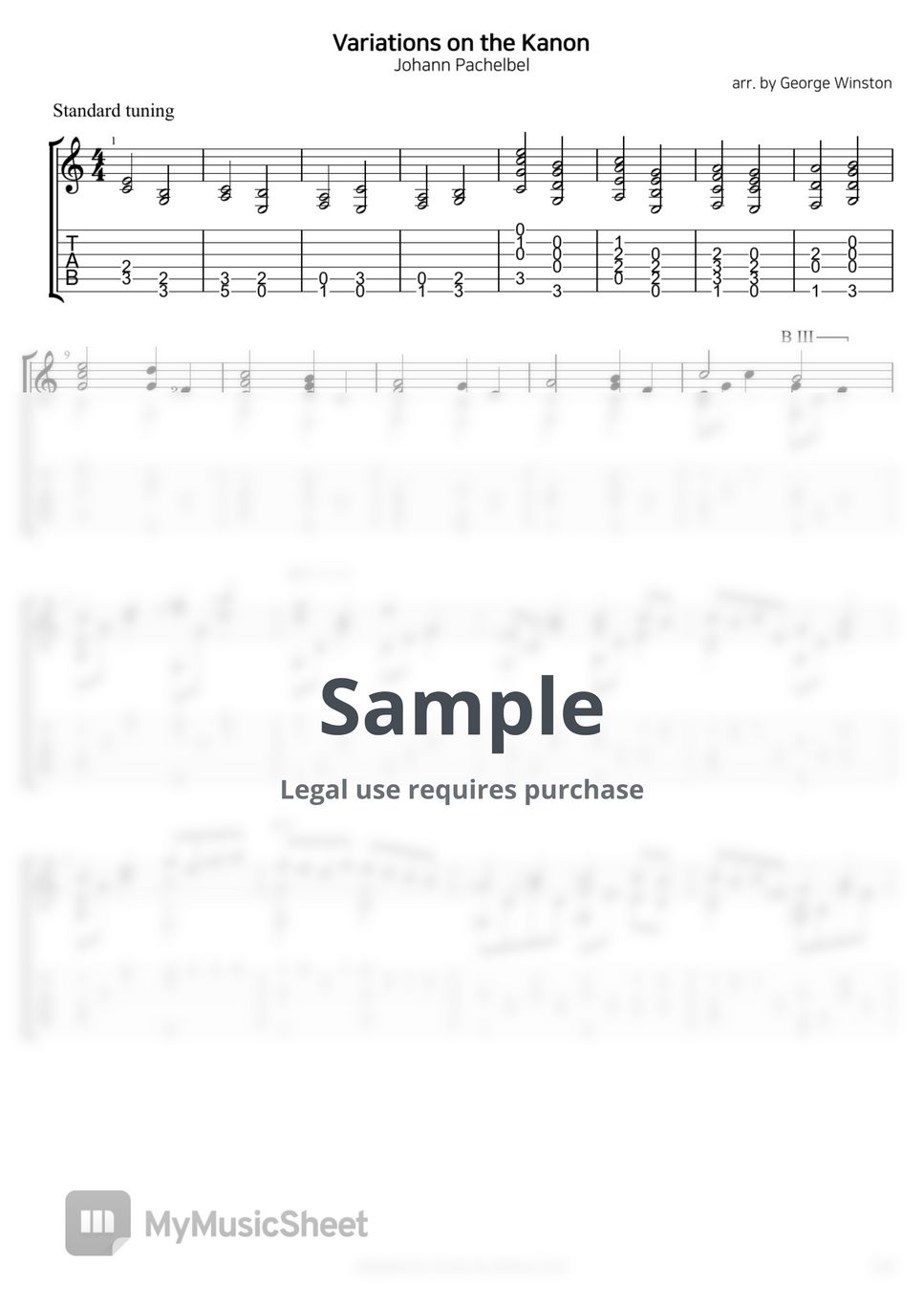 George Winston - Variations on the Kanon (Classical Guitar Solo) TAB+1 ...