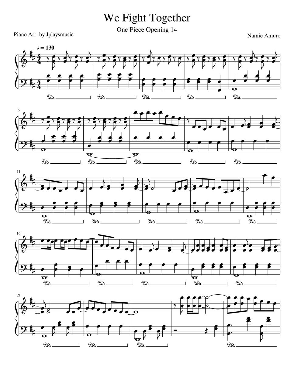 One Piece - Fight Together Sheet by Jplaysmusic - Jessica Osmond