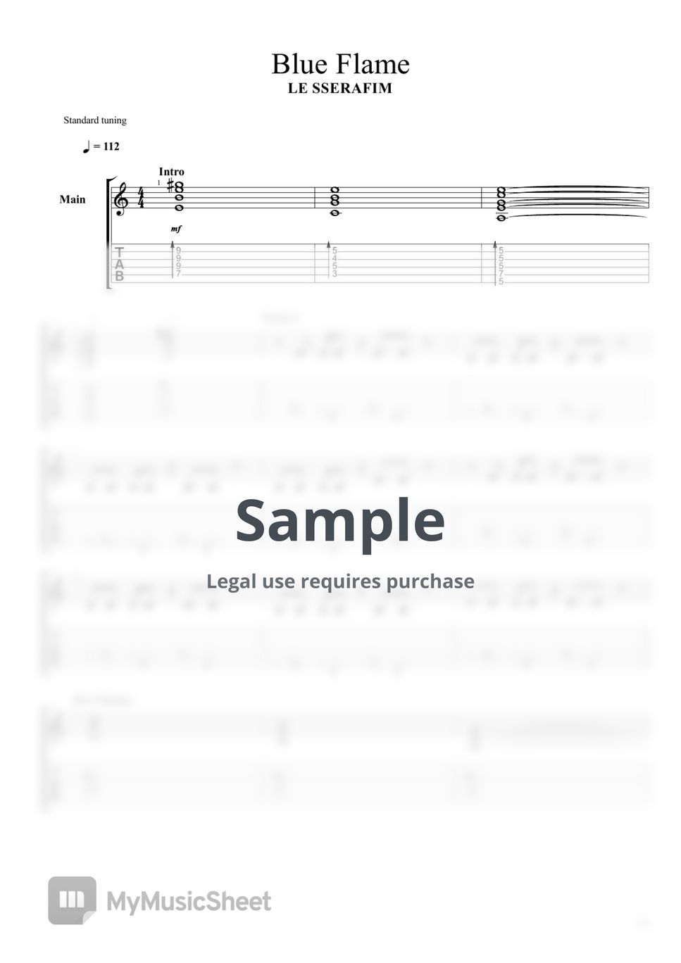 LE SSERAFIM - Blue Flame (Lead Guitar) TAB+1 Staff by fm.wav