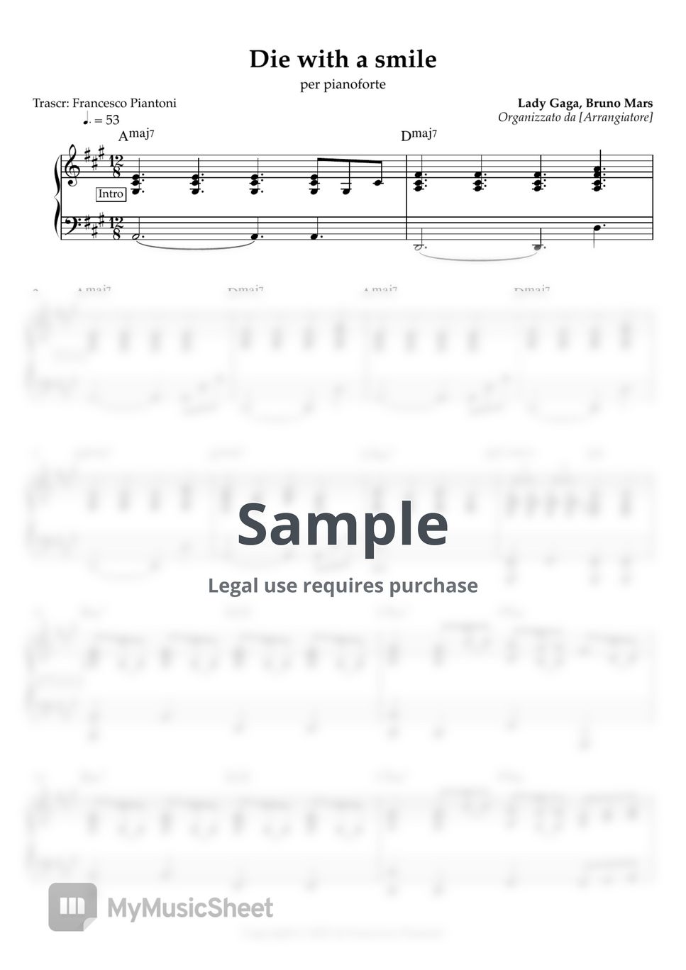 Lady Gaga, Bruno Mars - Die with a smile (spartito pianoforte) Sheet ...