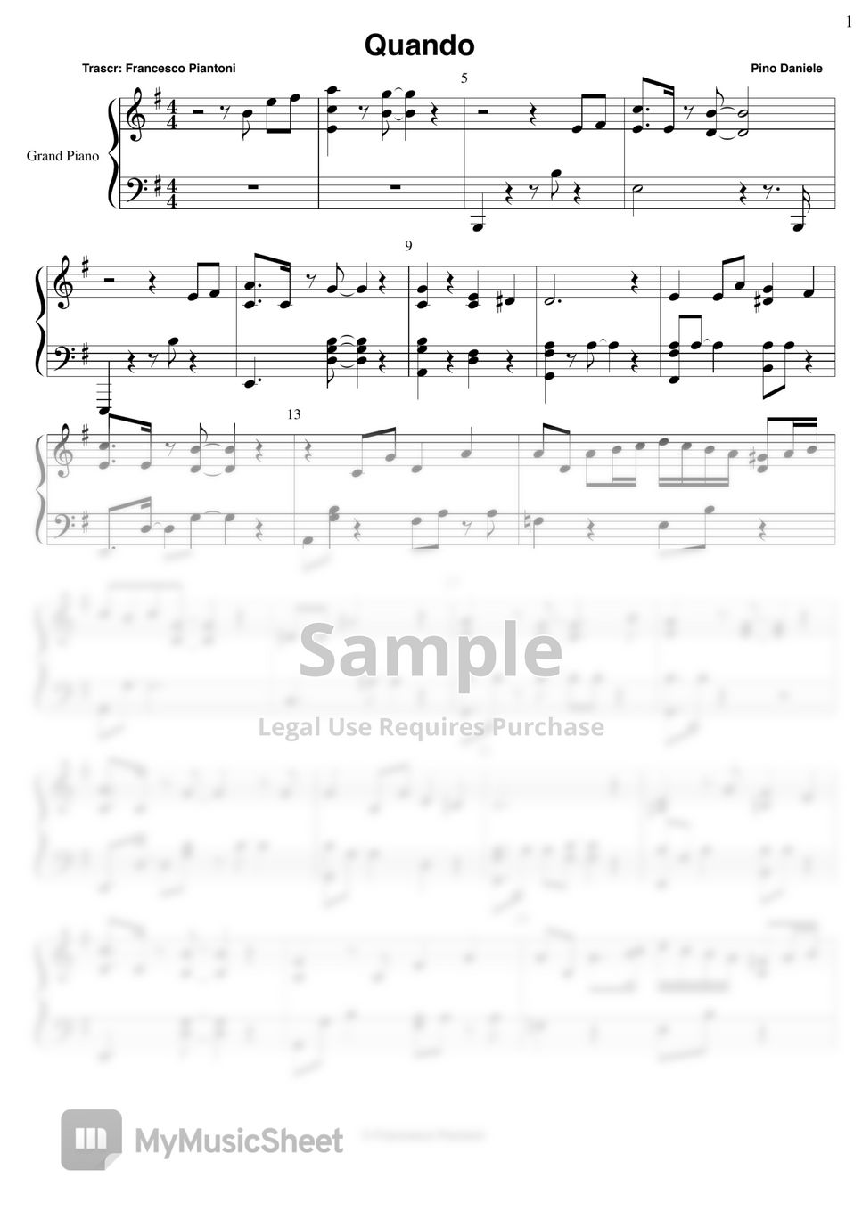 Pino Daniele - Quando (spartito pianoforte) Spartito by Francesco Piantoni
