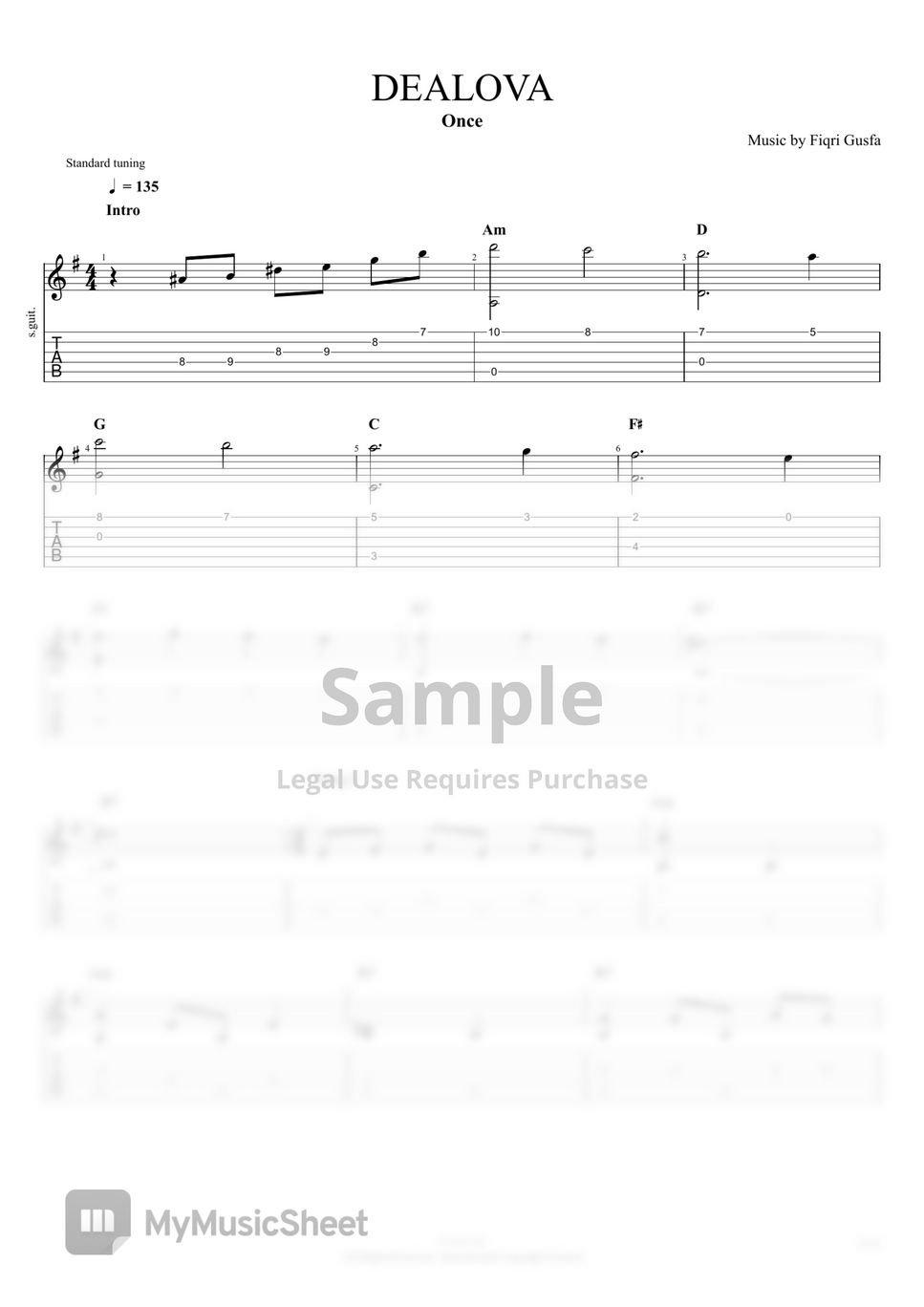 Once - Dealova Tab + 1staff by Fiqri Gusfa