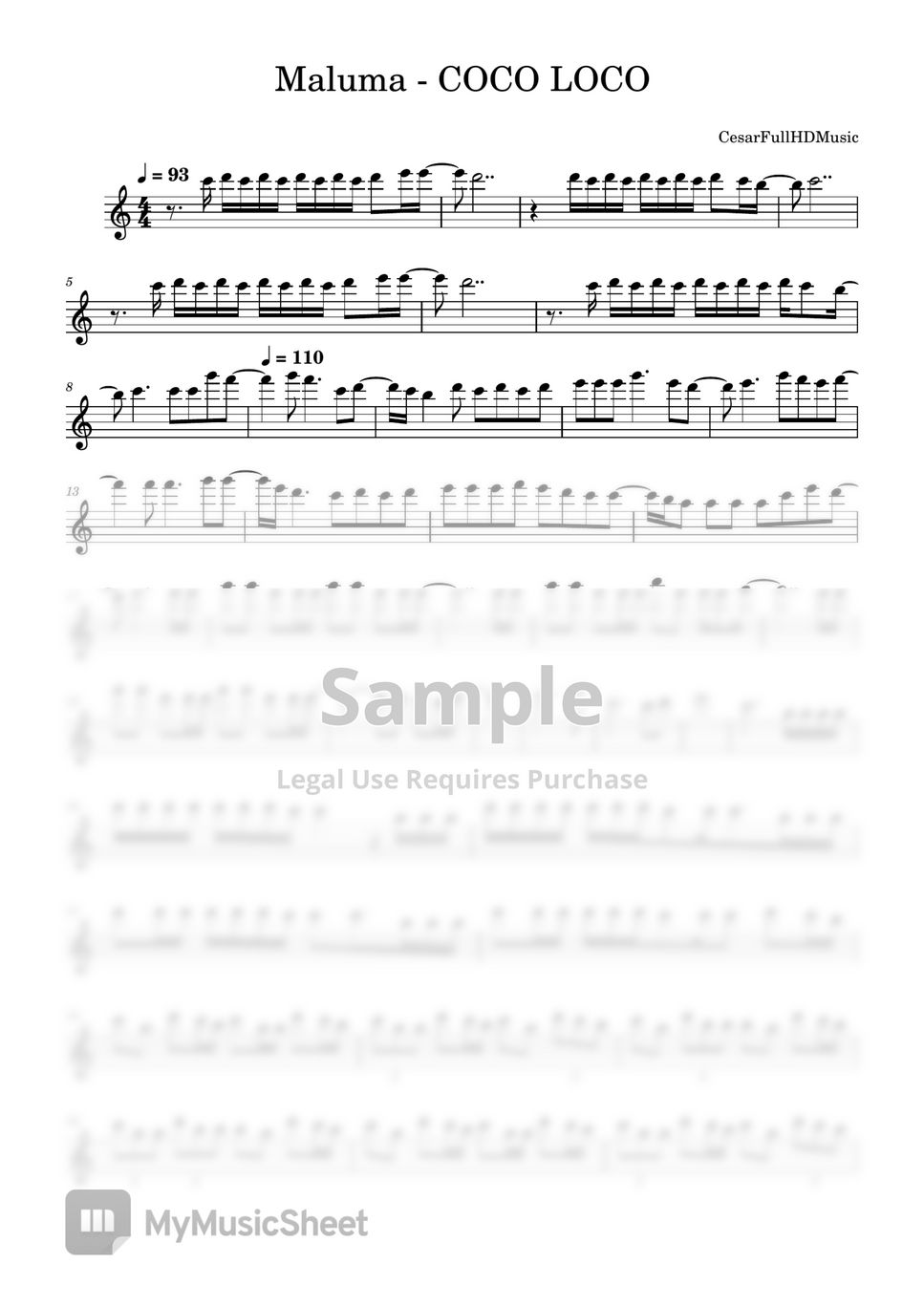 Maluma - COCO LOCO Sheet Music