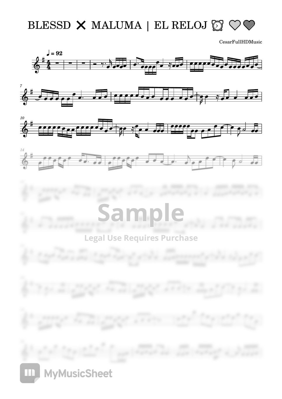 BLESSD MALUMA - EL RELOJ ⏰ 💙💜 Sheets