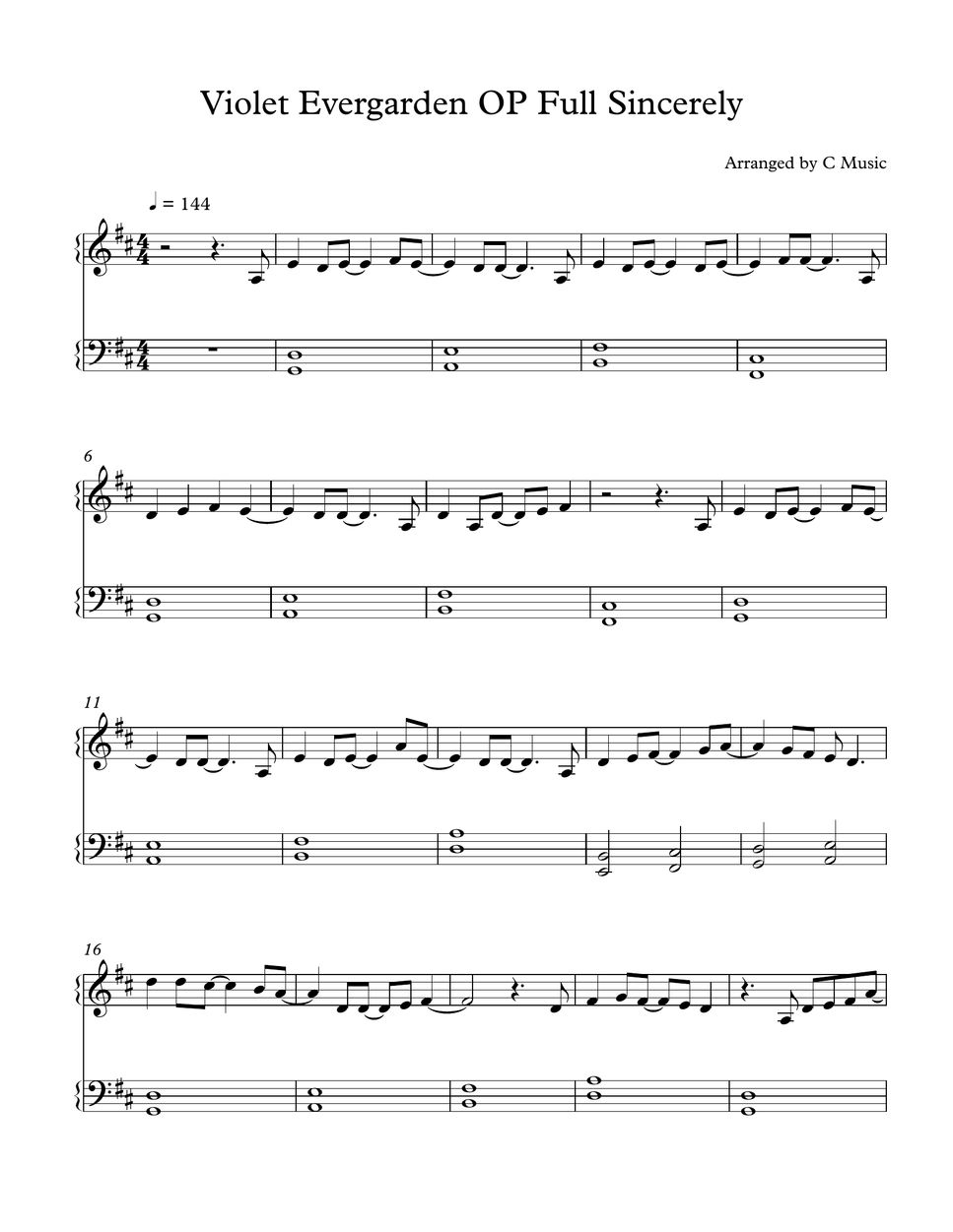 TRUE - Sincerely (Violet Evergarden OP) Sheets by C Music