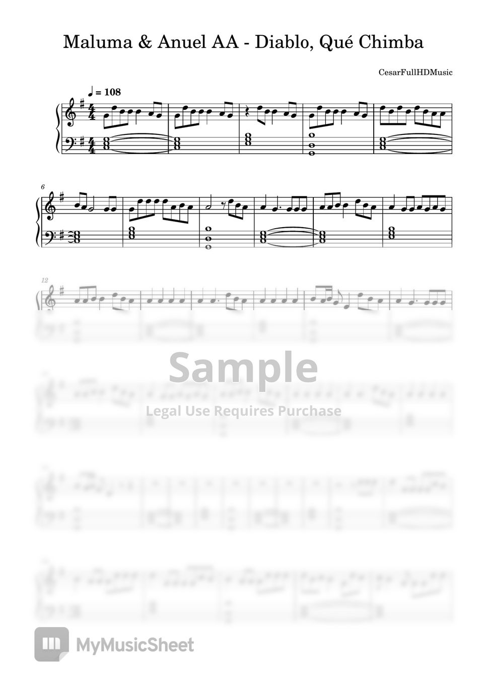 Maluma & Anuel AA - Diablo, Qué Chimba Sheet Music