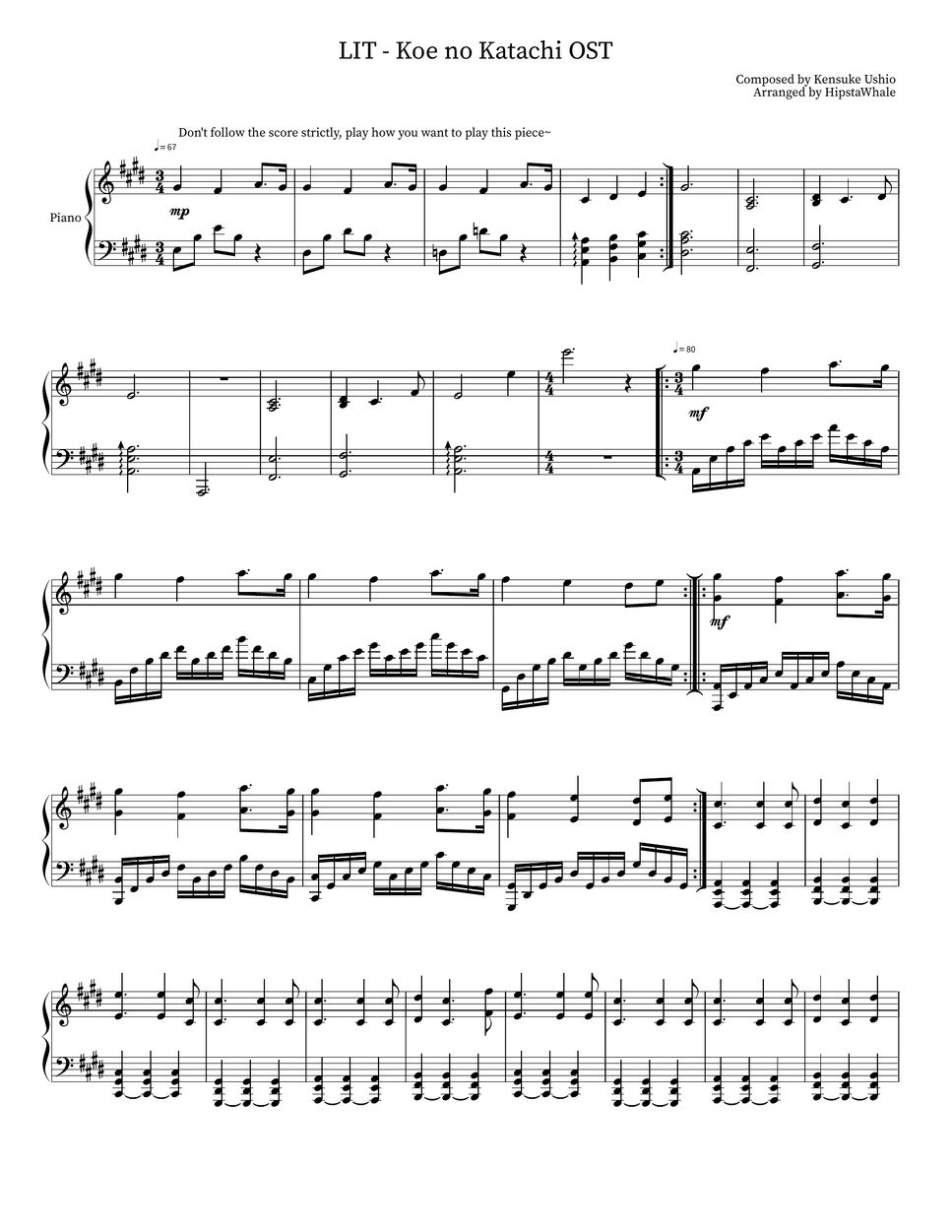 Kensuke Ushio - LIT Sheet by Caazi Piano Sheets