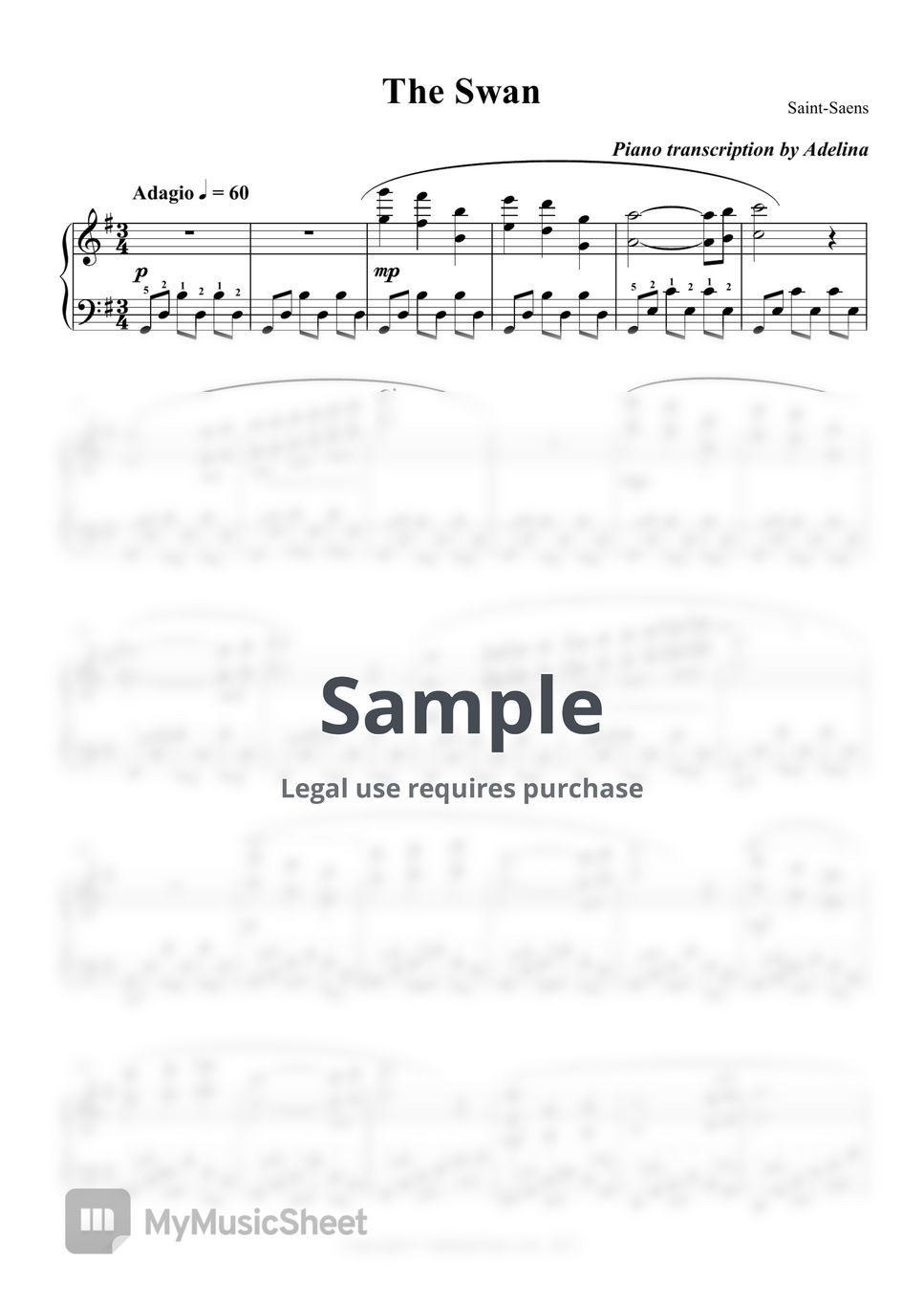 Saint-Saens - The Swan Sheets by Adelina Piano