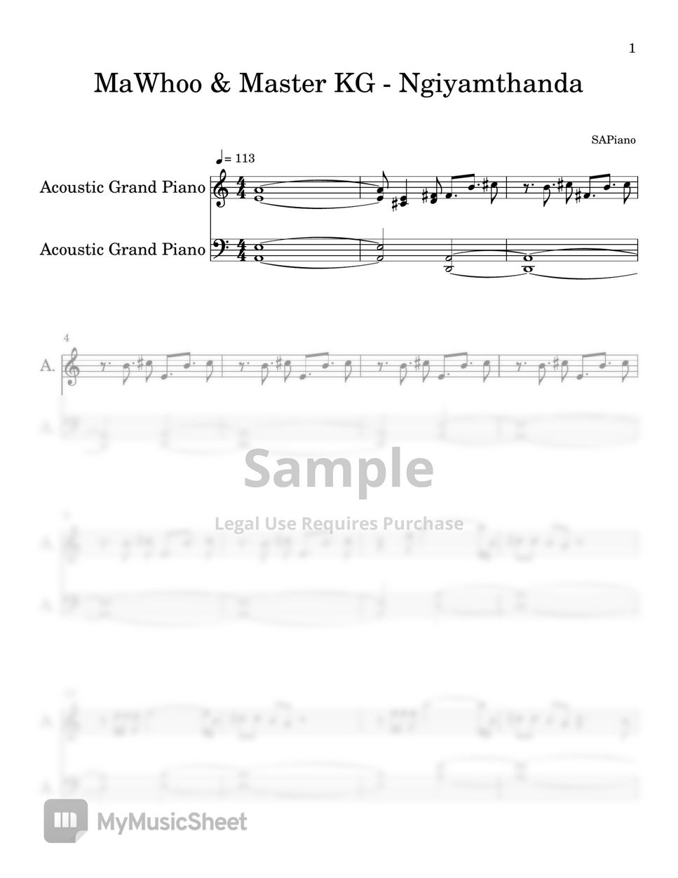 MaWhoo - Ngiyamthanda (PIANO SHEET) Sheet Music by SA Piano