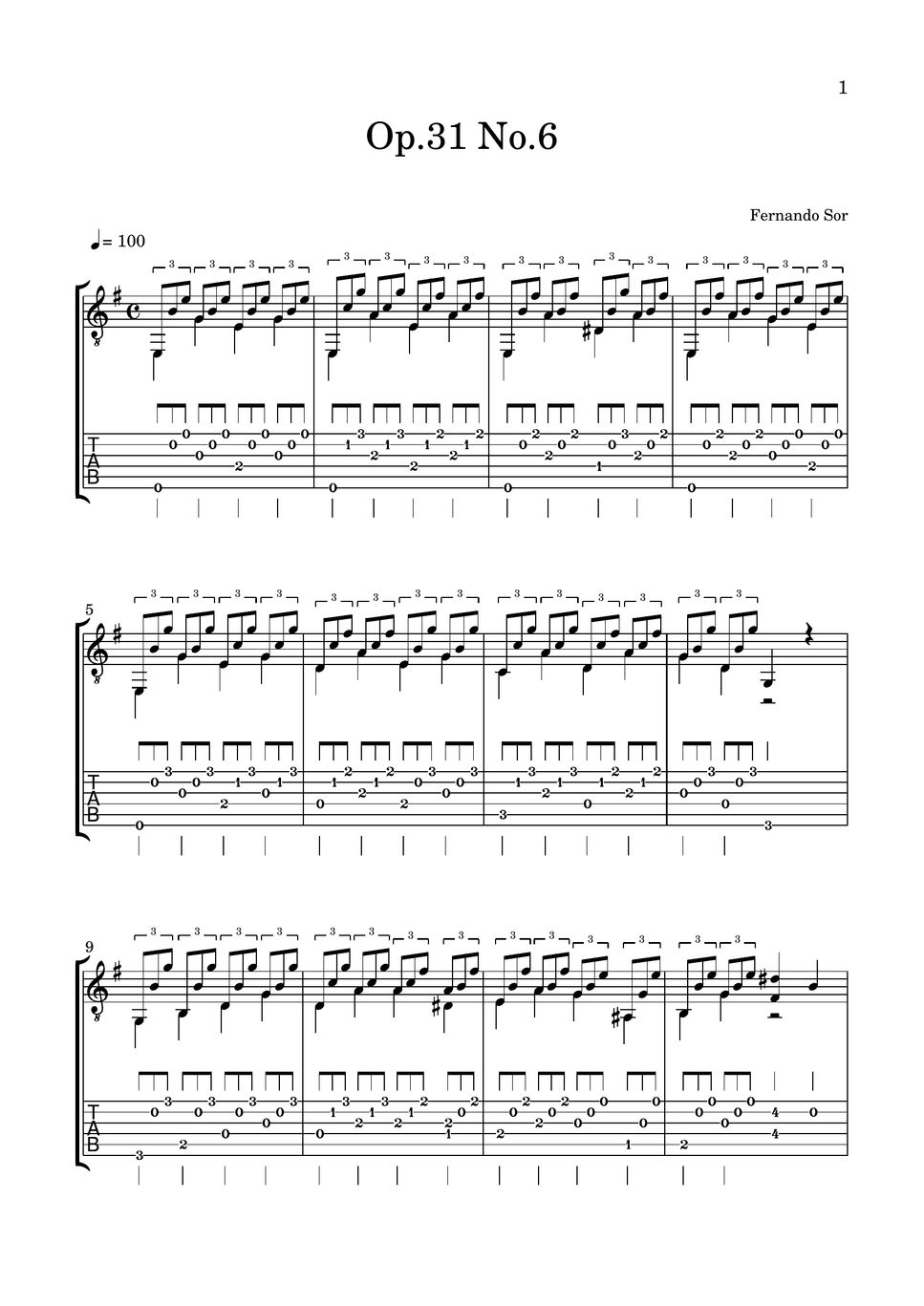 Fernando Sor - Op.31 No.6 TAB+1 Staff by LemonTree