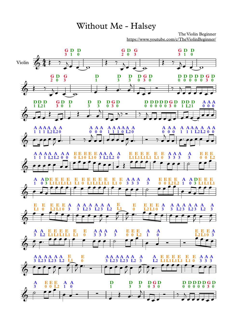 Halsey - Without Me Sheet by The Violin Beginner