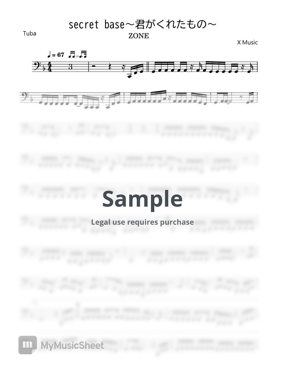 ZONE - secret base～君がくれたもの～ (未聞花名/附伴奏連結) Sheet Music by X Music