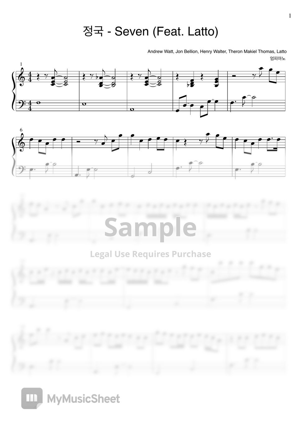 Jung Kook - Seven (feat. Latto) Sheets by umpiano