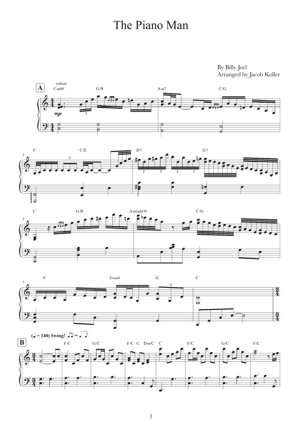 Billy Joel Piano Man Sheet Music