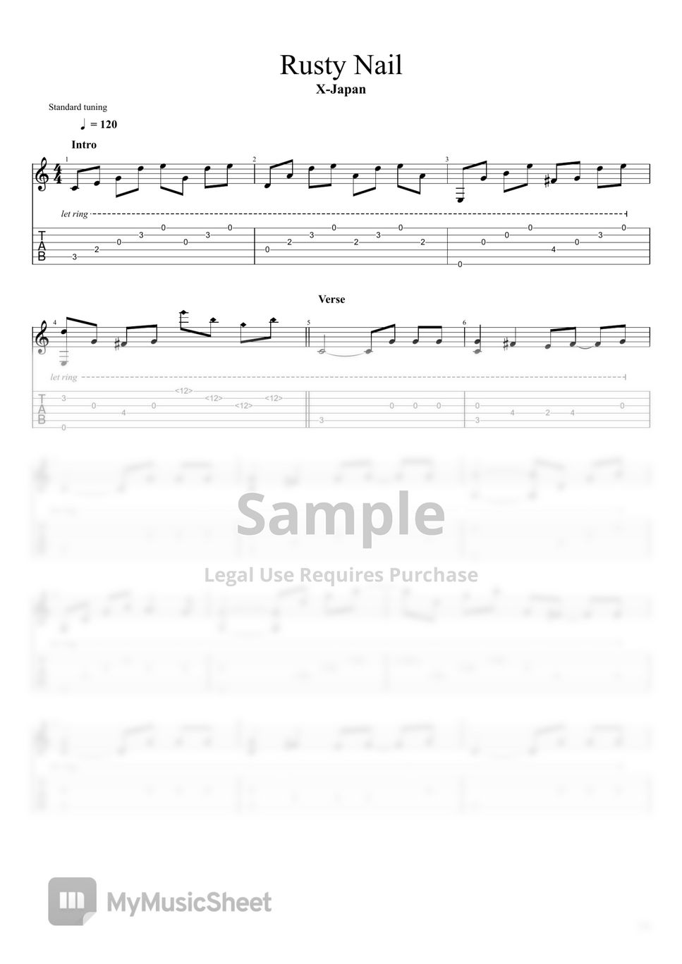 X-Japan - Rusty Nail[Easy Guitar Fingerstyle For Beginner] Sheet Music ...