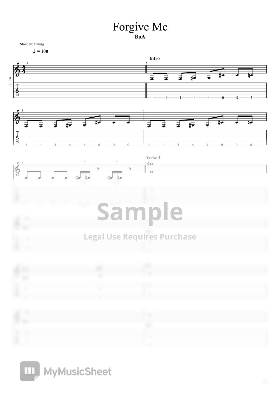 BoA - Forgive Me Tab + 1staff by Rob Ethereal