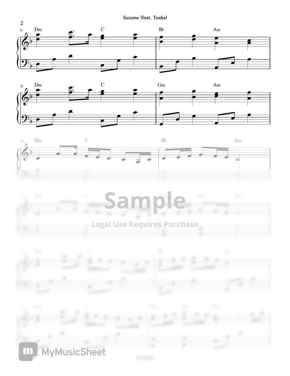 RADWIMPS - 스즈메 (feat. Toaka) (스즈메의 문단속) Sheet Music by PianoSSam