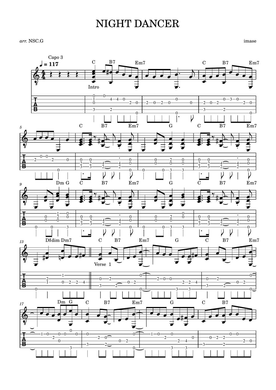imase - NIGHT DANCER Spartito by Not So Classic Guitar