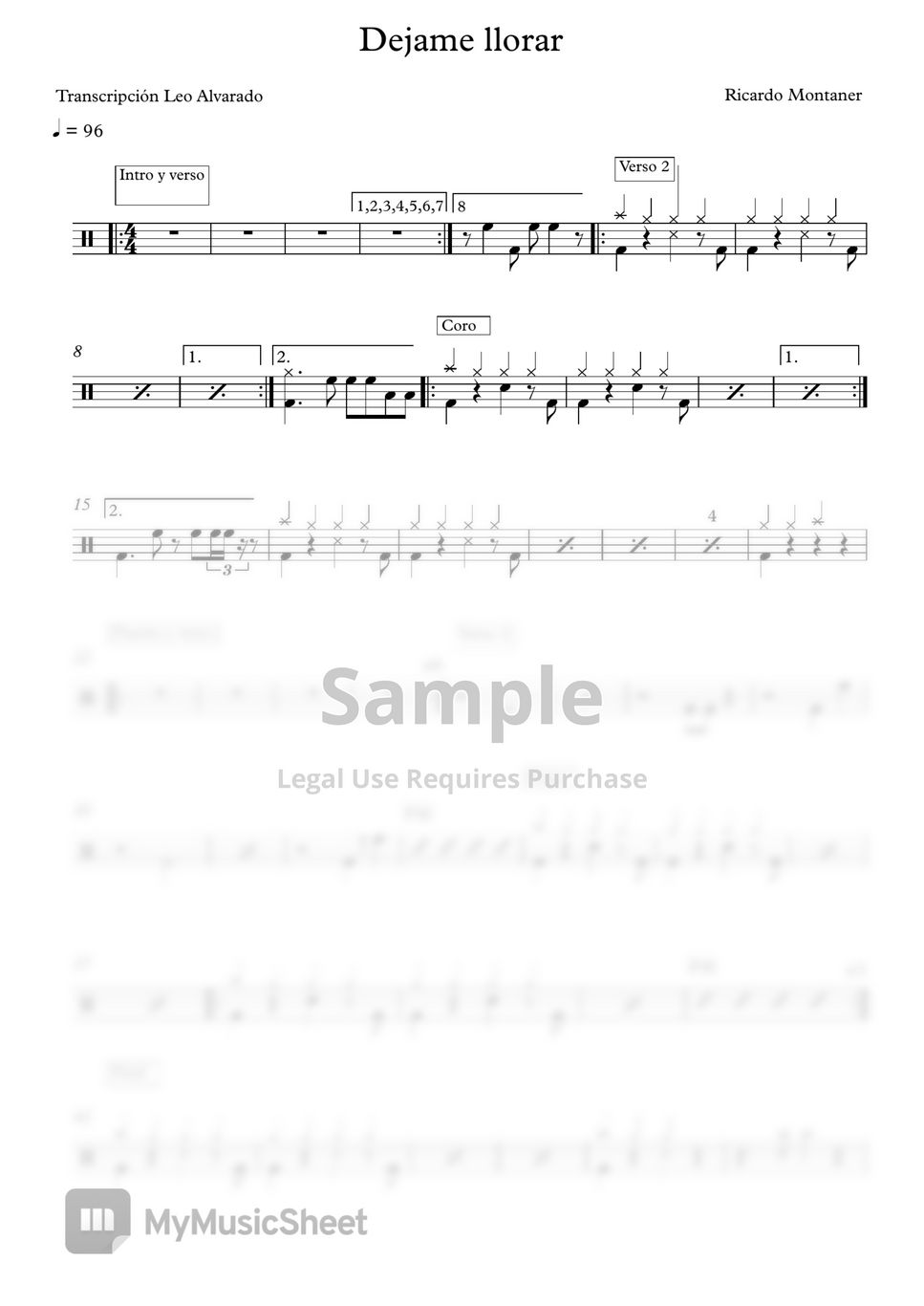 Ricardo Montaner - Dejame llorar Sheet Music by Drum transcription: Leo ...