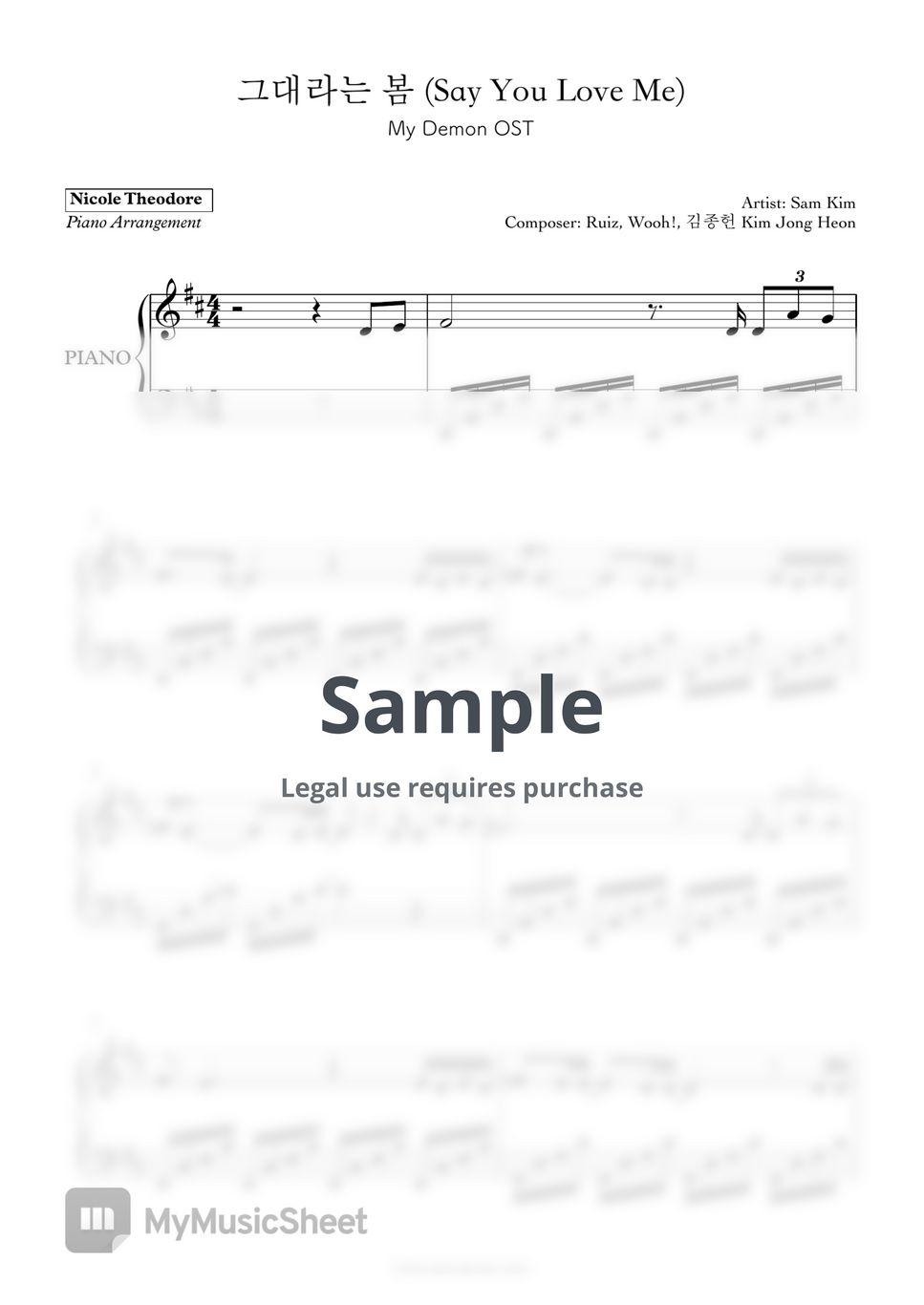 SAM KIM (샘김) - Say You Love Me (My Demon OST) Hoja by Nicole Theodore