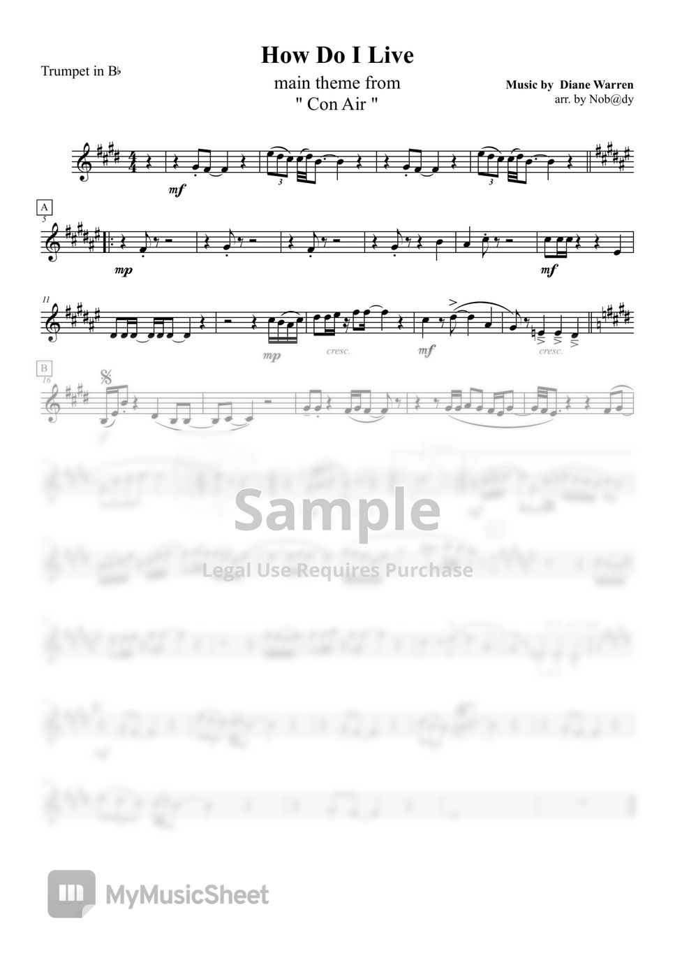 Diane Warren - How Do I Live-Brass Quintet 曲谱 by Nob@dy