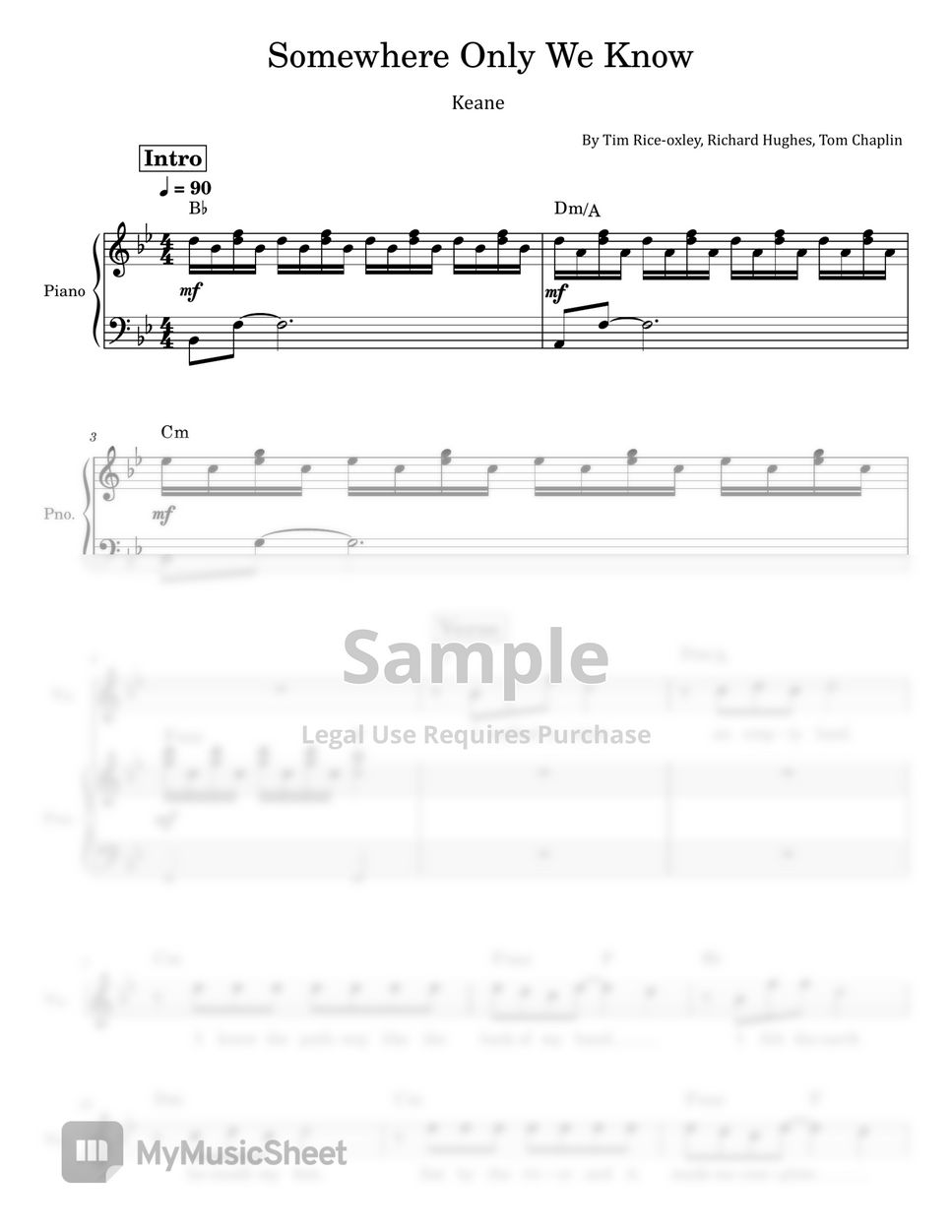 Tim Rice-oxley, Richard Hughes, Tom Chaplin - Somewhere Only We Know (Keane - For Piano & Vocal ...