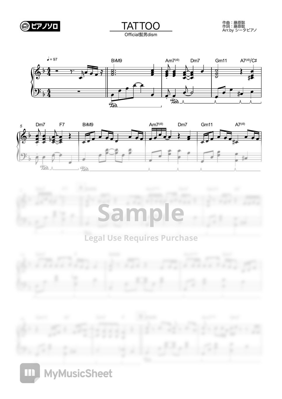 OfficialHIGEDANdism - TATTOO(Beginner ver.) Sheets by THETA PIANO OfficialHIGEDANdism - TATTOO(Beginner ver.) Sheets by THETA PIANO
