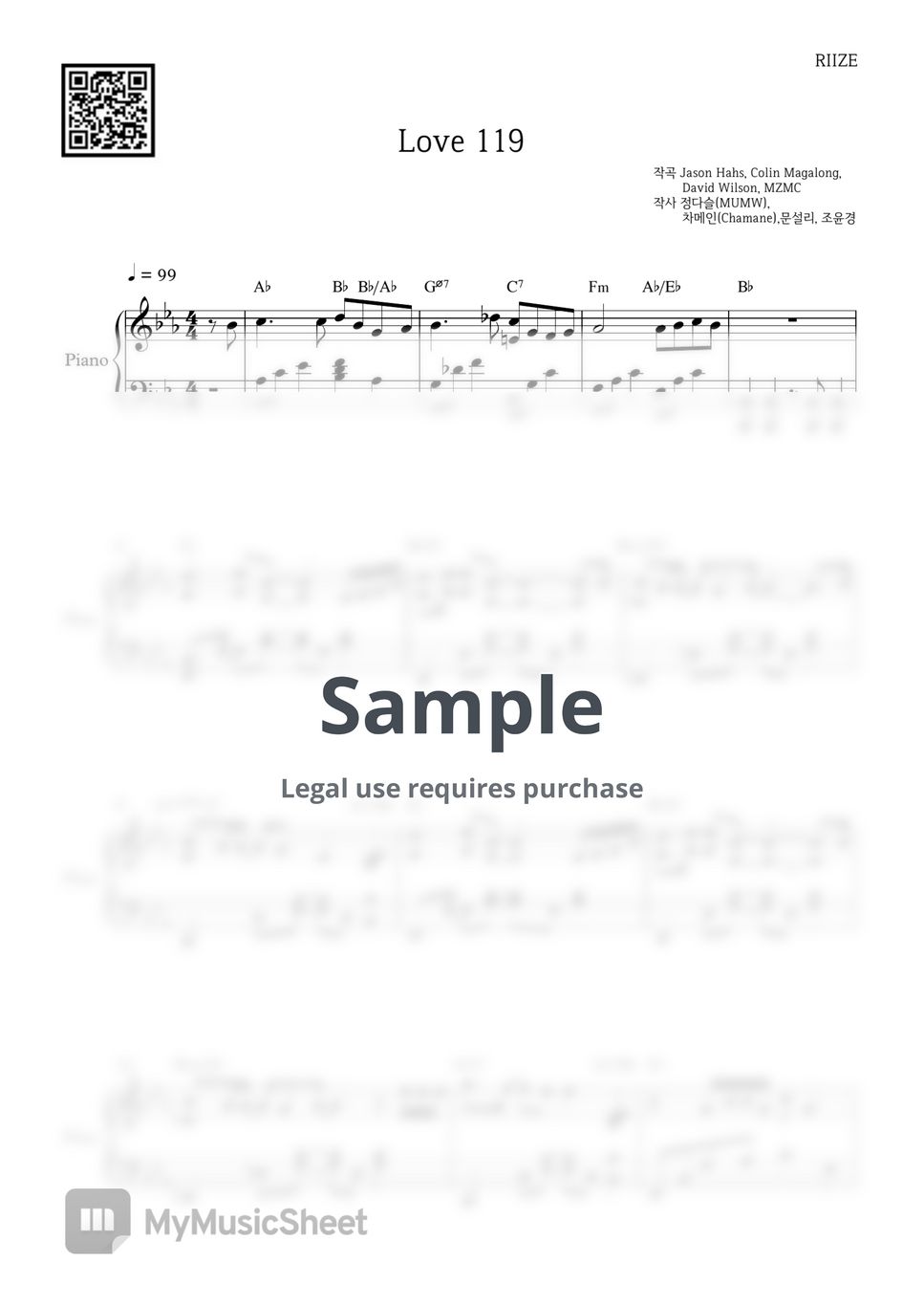 RIIZE 라이즈 - 'Love 119' Sheet Music by PIANOiNU