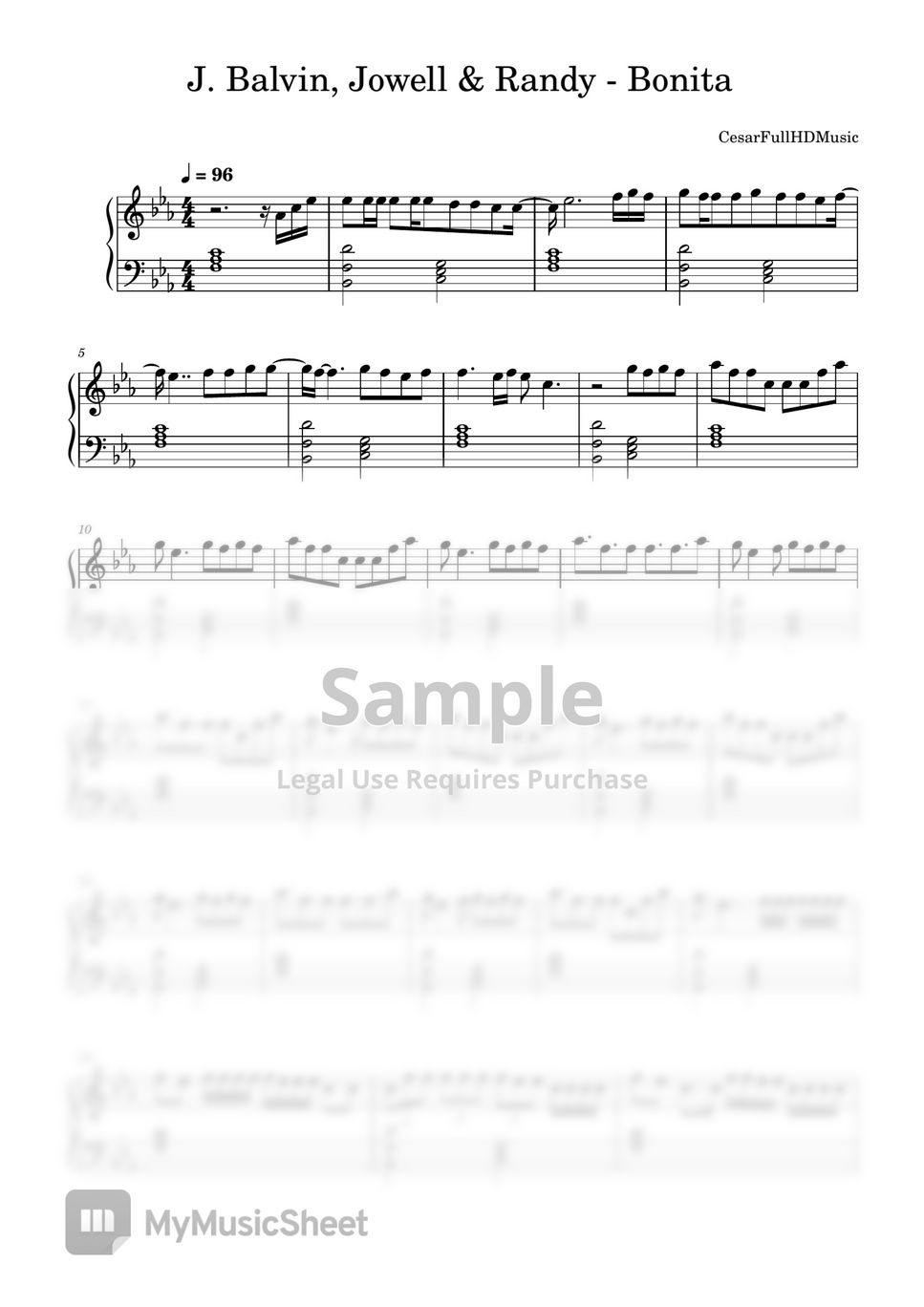J. Balvin, Jowell & Randy - Bonita Sheet Music
