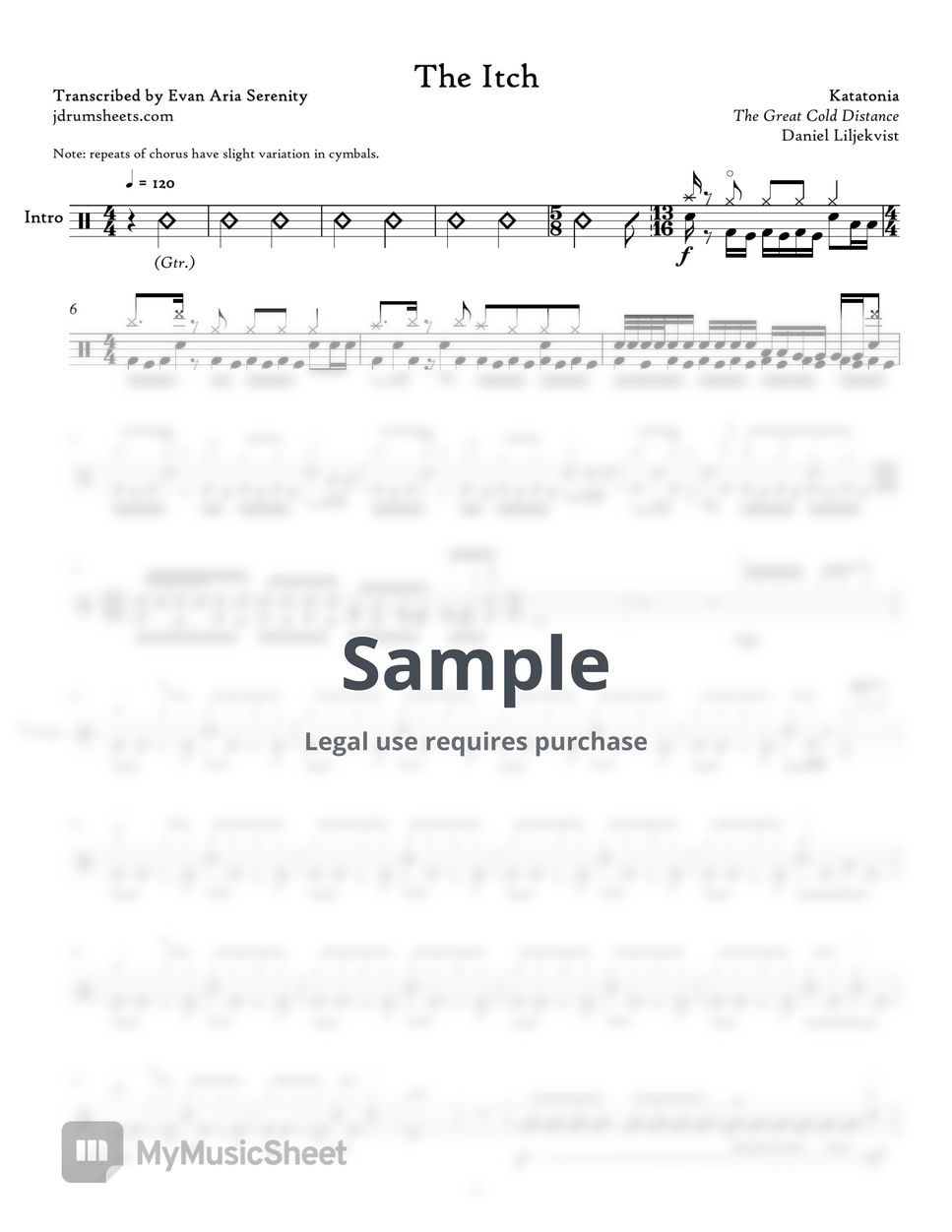 Katatonia - The Itch Sheets by Jaslow Drum Sheets