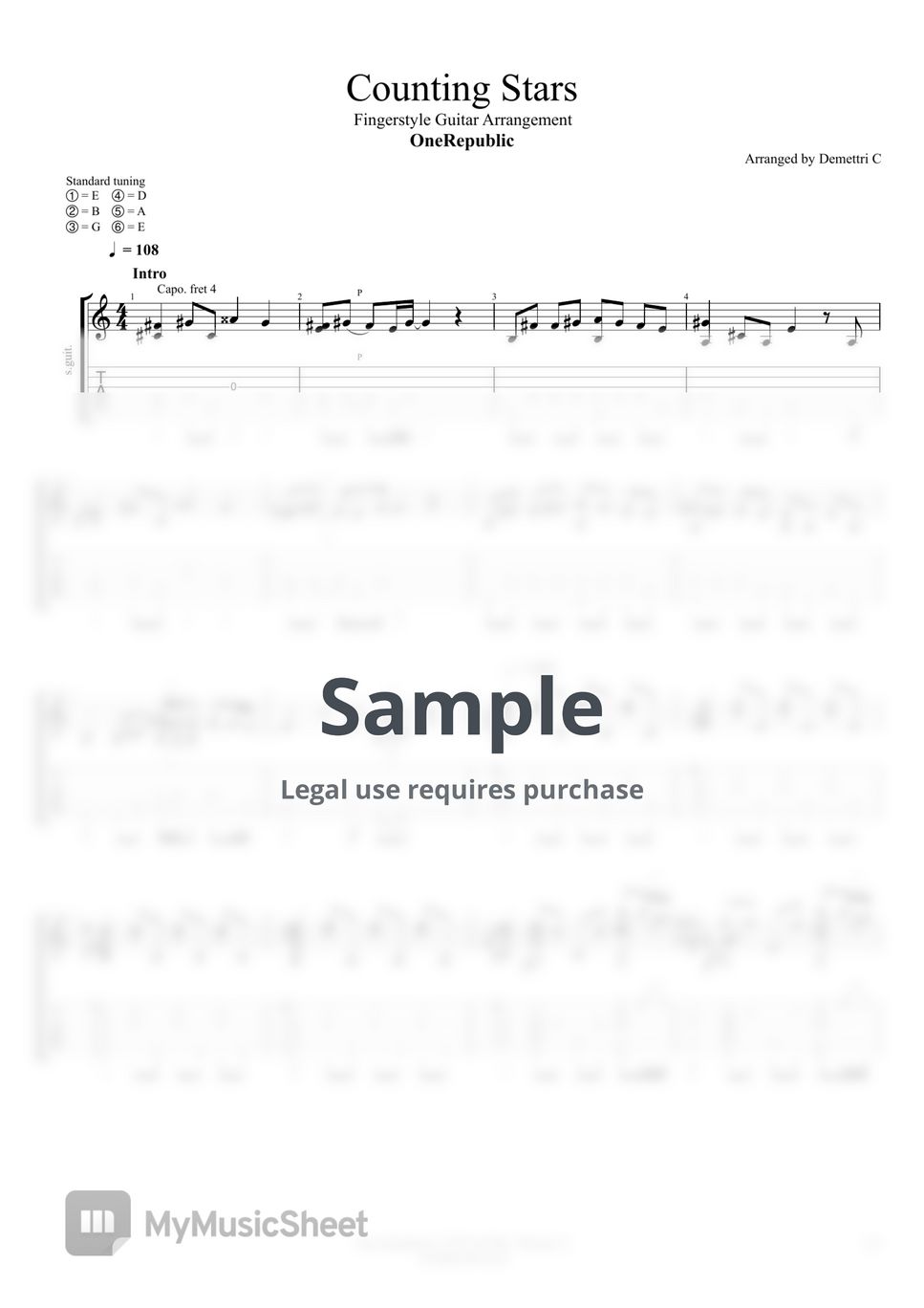 OneRepublic - Counting Stars 악보 by Demettri C