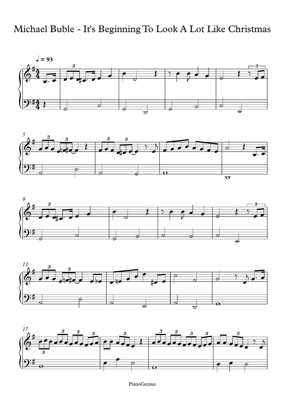 Michael Buble - It's Beginning To Look A Lot Like Christmas (EASY) 악보 by PianoGenius