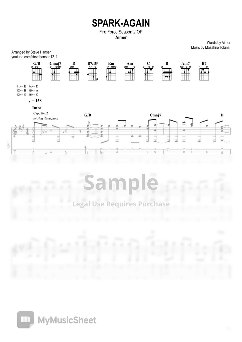 Aimer - SPARK-AGAIN (From "Fire Force Season 2") (Fingerstyle) 악보 by ...