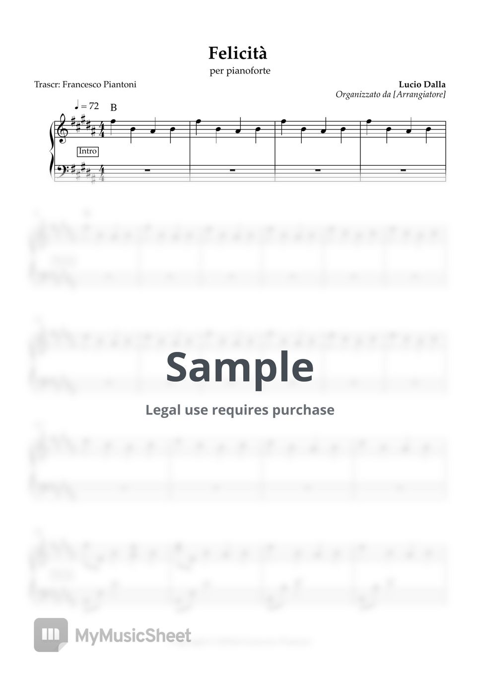 Damiano David, Lucio Dalla - Felicità (spartito pianoforte) Ноты by ...