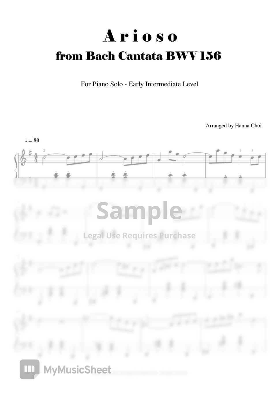 Bach - "Arioso" from Cantata BWV 156 바흐 아리오소 (피아노 솔로) Sheet Music by ...