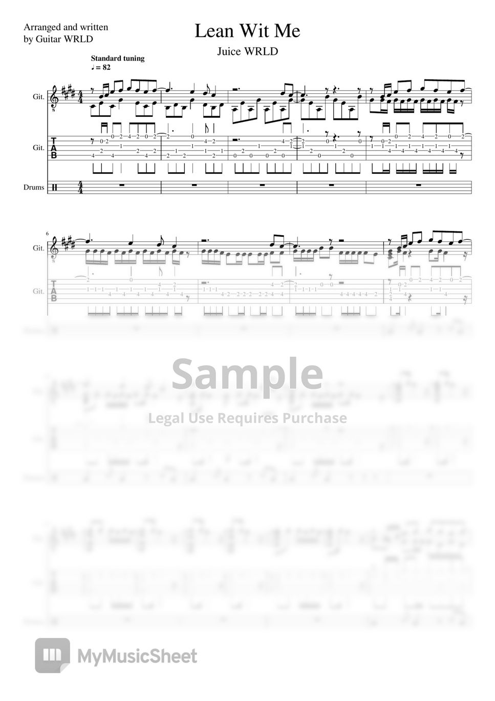 Juice WRLD - Lean Wit Me Sheets by Guitar WRLD