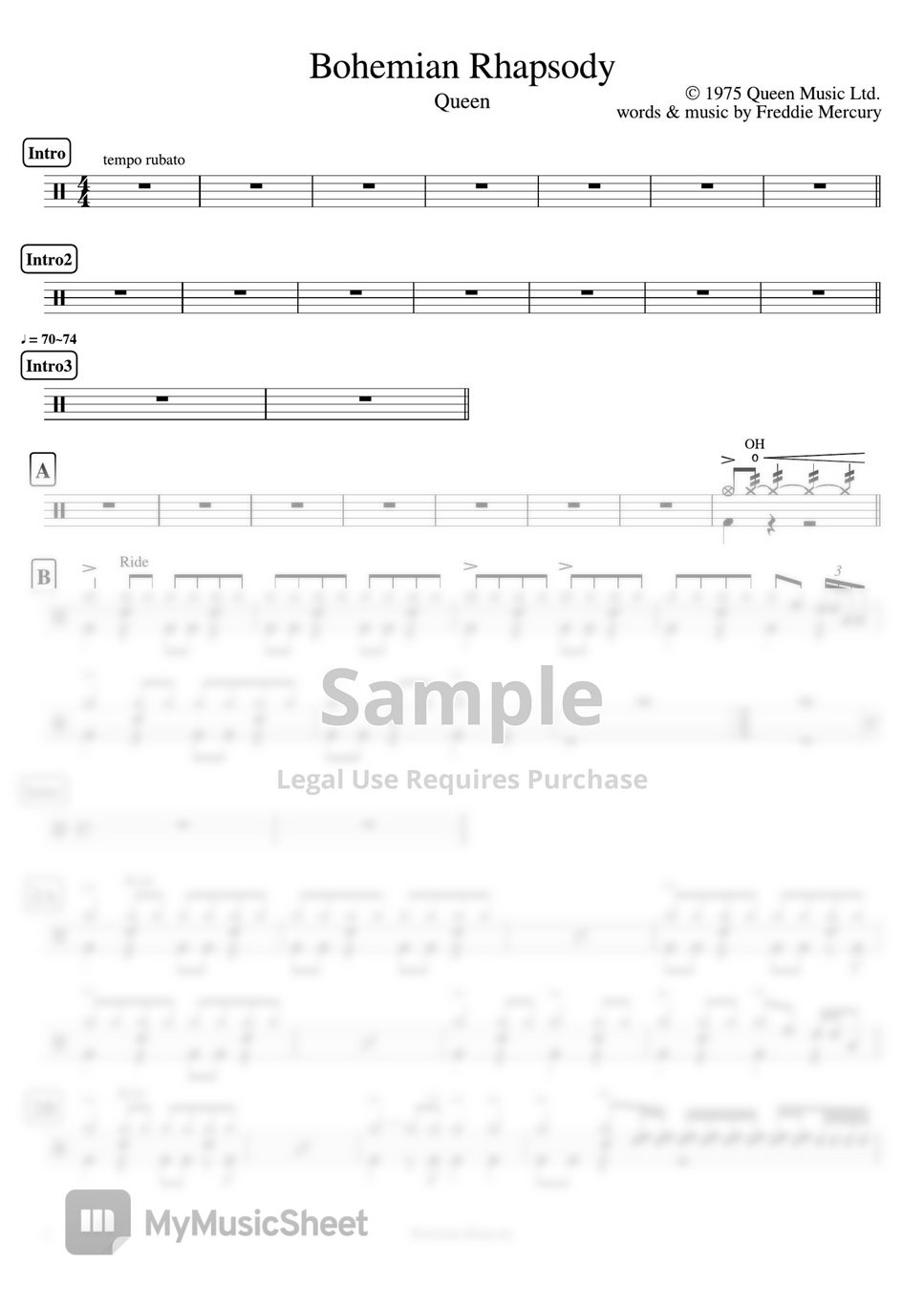 Queen - Bohemian Rhapsody Sheet Music by Cookai's J-pop Drum sheet music!!!