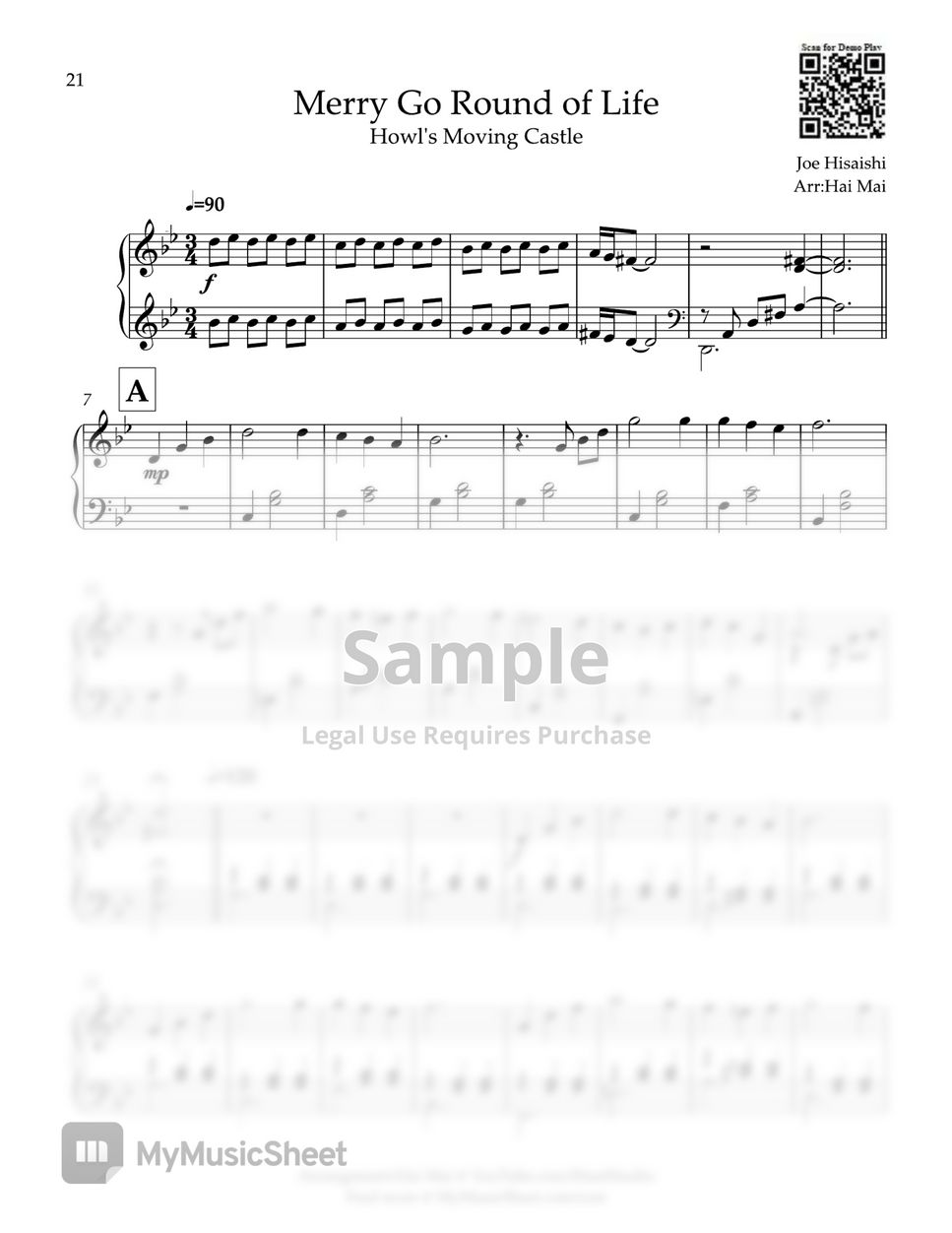 Howl's Moving Castle - Merry Go Round of Life for Easy Piano Sheet ...
