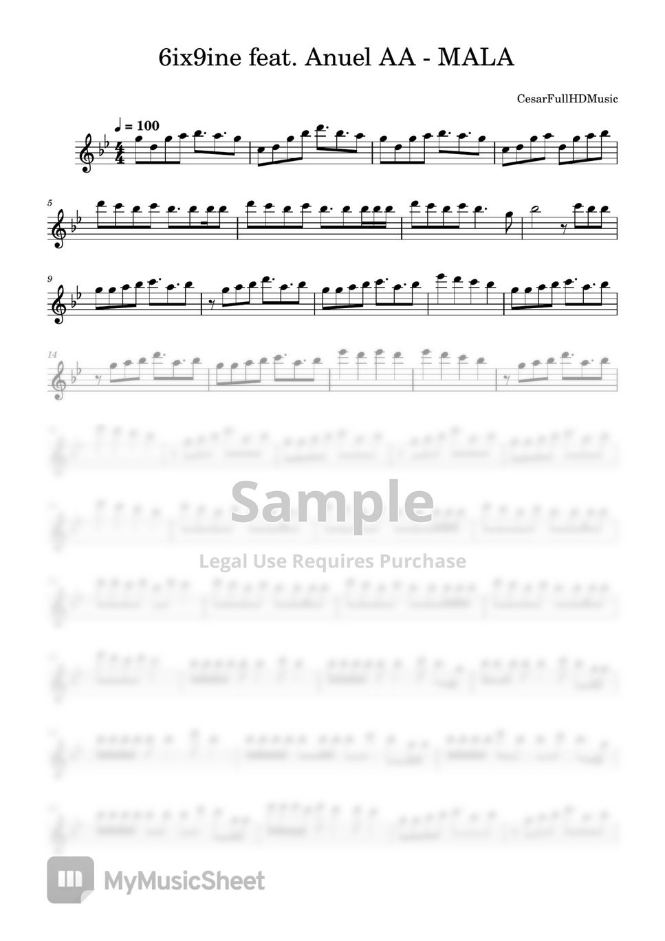 6ix9ine feat. Anuel AA - MALA Sheet Music