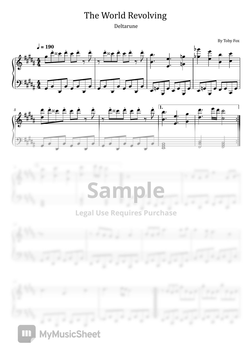 Toby Fox - The World Revolving (Deltarune - For Piano Solo) Sheets by poon