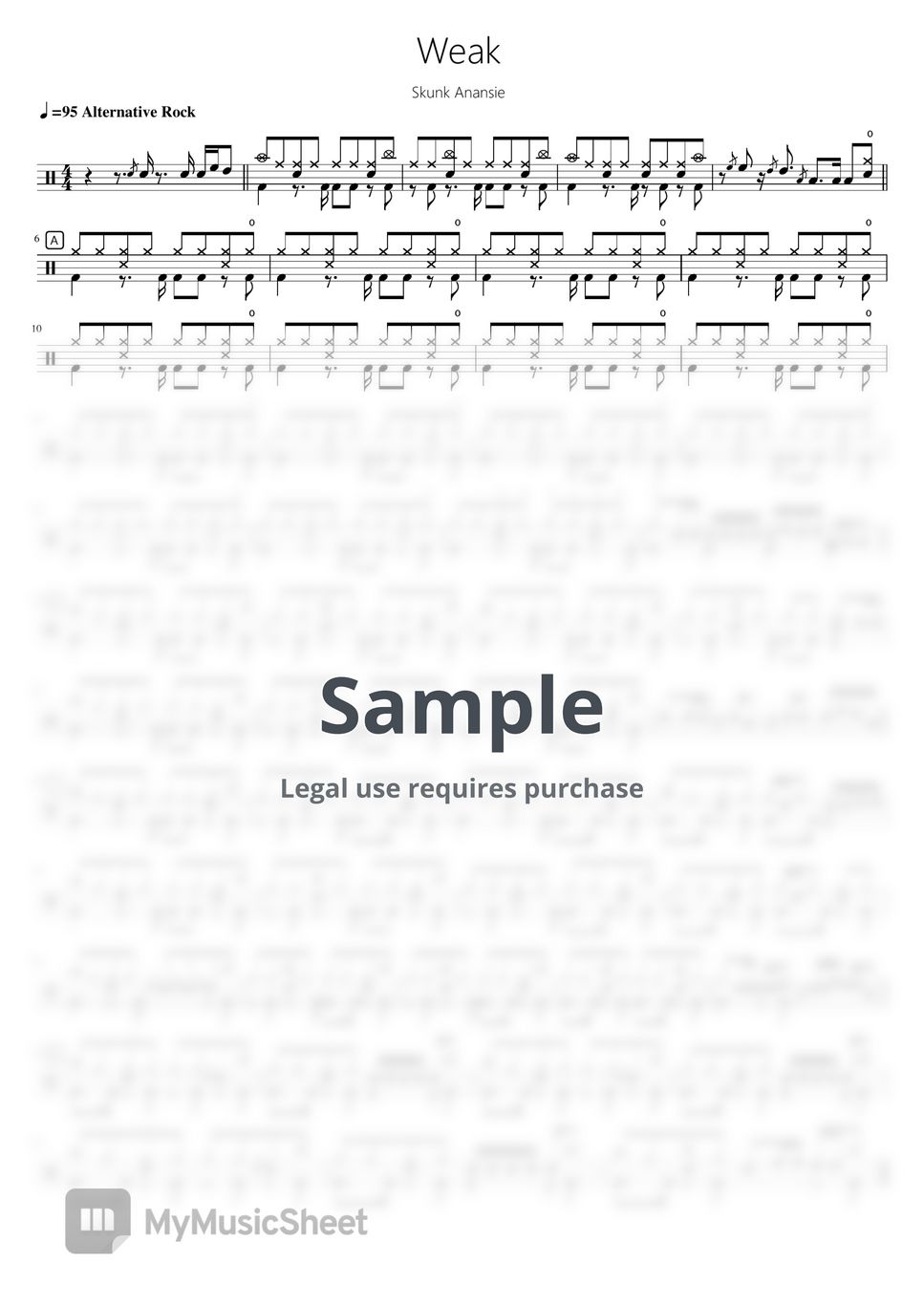 Skunk Anansie - Weak【Rock school Drum 2024 Lv4】 Sheets by 看哦爱随风