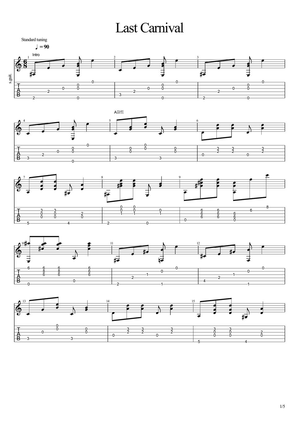 Norihiro Tsuru - Last Carnival (GUITAR TAB) نوتة by 변형석