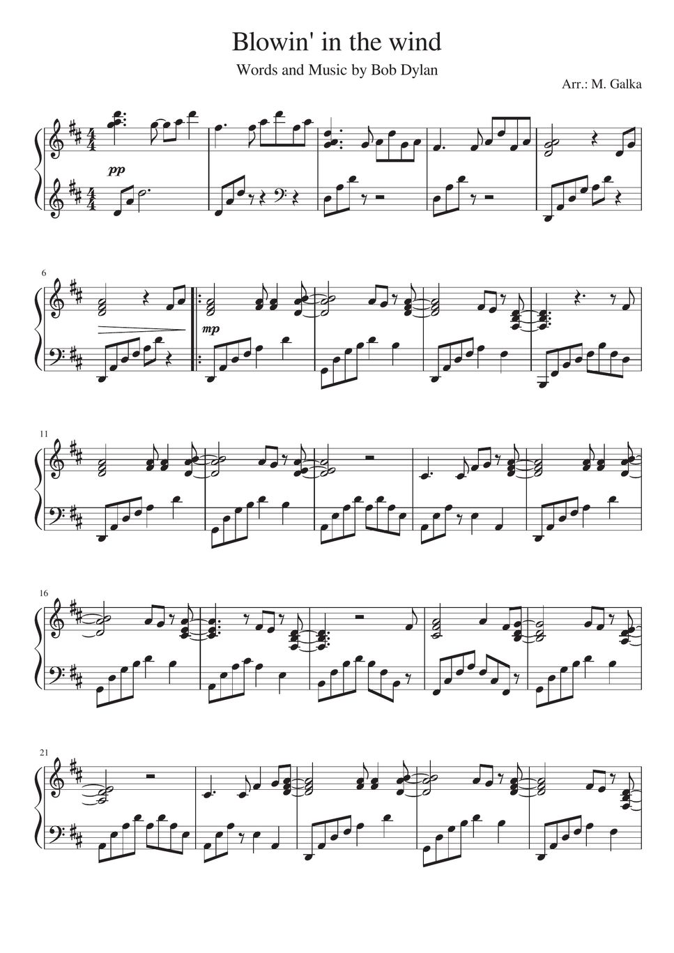 Bob Dylan - Blowing in the wind Sheets by Magdalena Galka