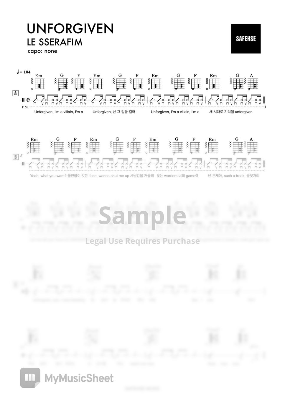 LE SSERAFIM - UNFORGIVEN (feat. Nile Rodgers) Sheet Music by SAFEHSE