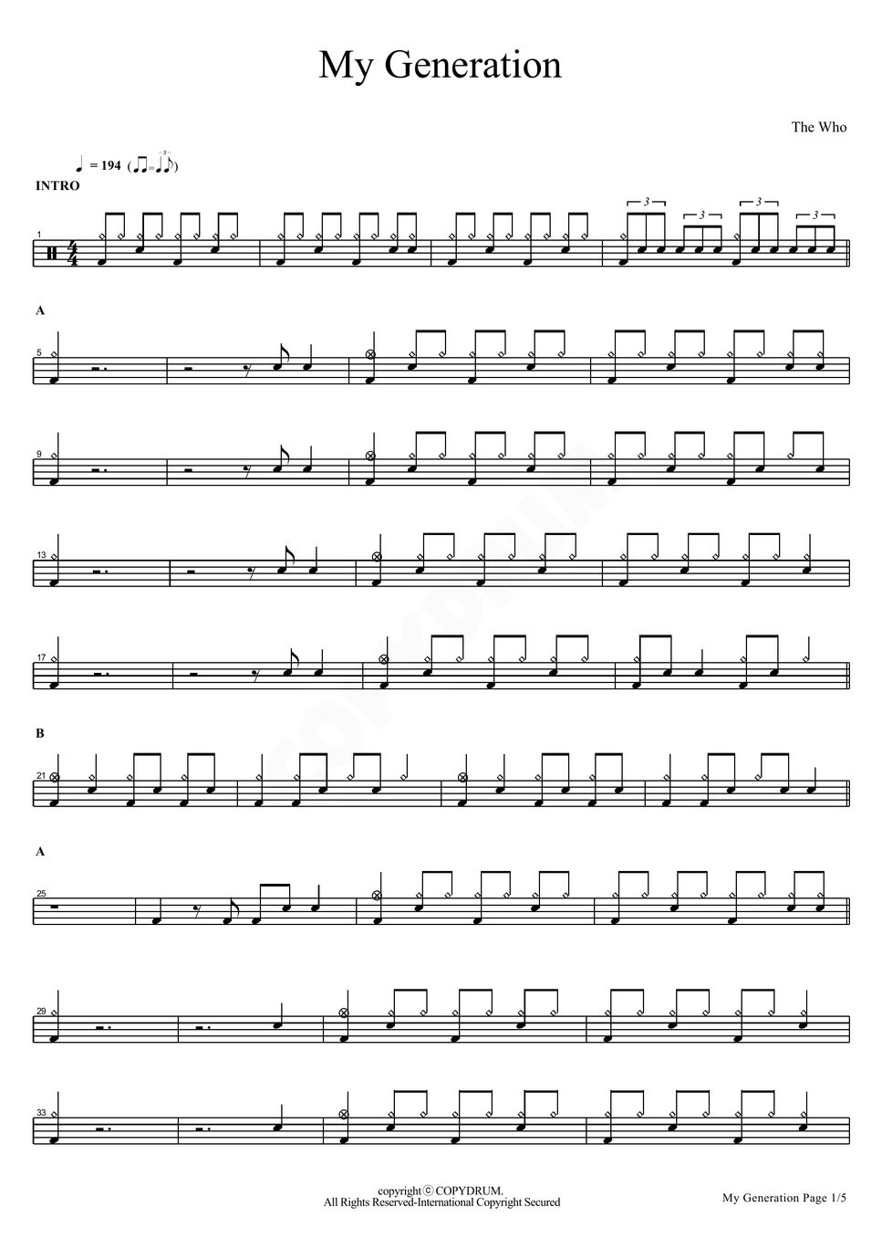 The Who - My Generation Sheet by COPYDRUM