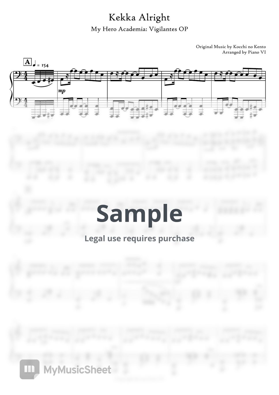 Kocchi no Kento - Kekkai Orai Sheet Music by Piano VI