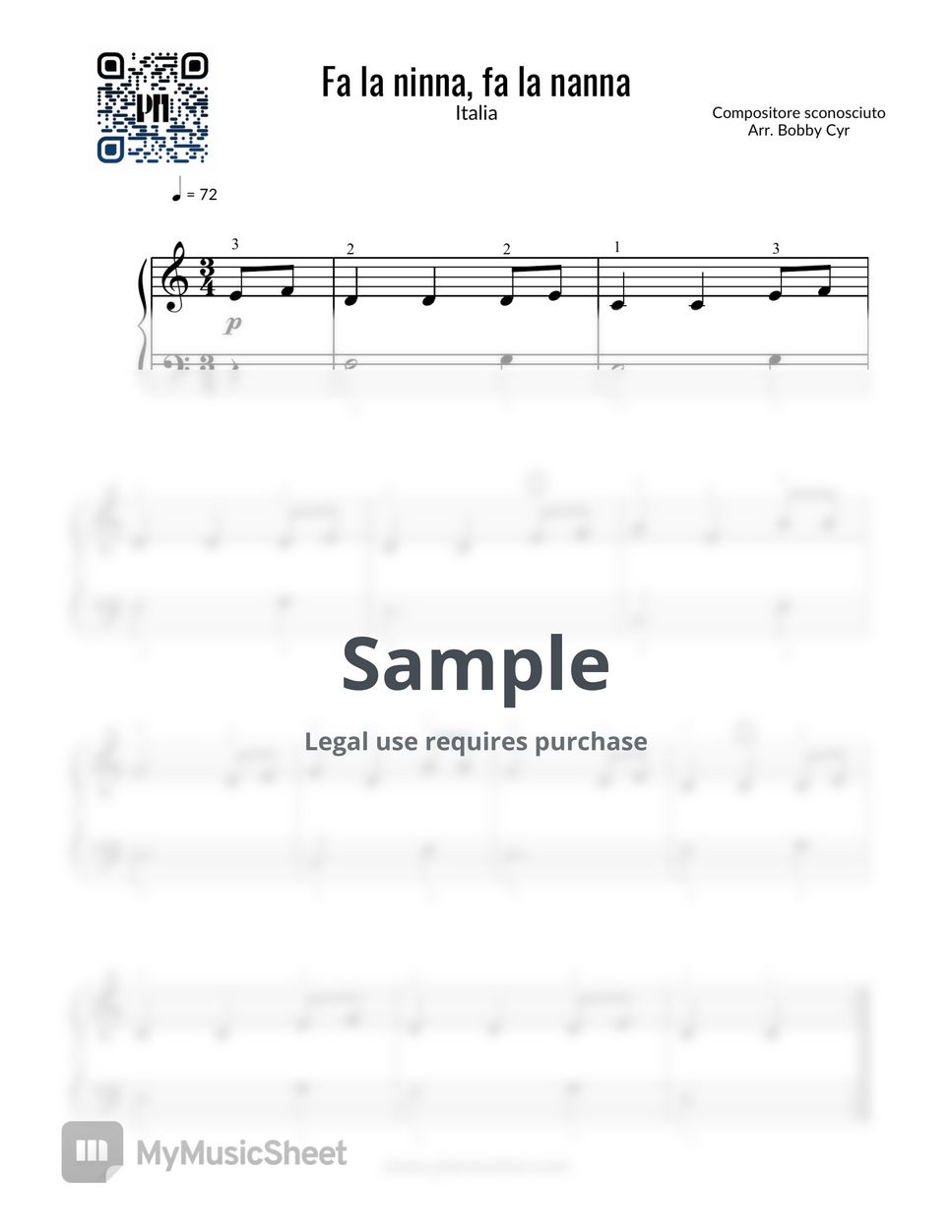 Fa la ninna, fa la nanna (pianoforte facile) Sheets by Piano Notion